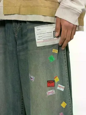 Mihara Yasuhiro Price Tag Sticker-printed Wide Denim Pants
