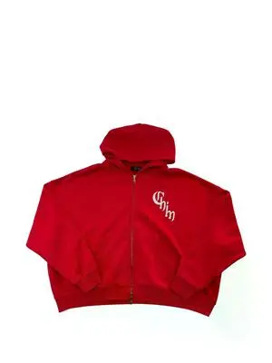 HMDD Chim Logo-embroidered Zip-up Hoodie - Red