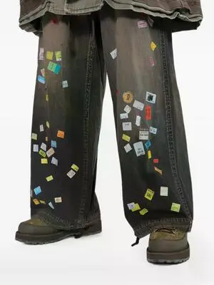 Mihara Yasuhiro Price Tag Sticker-printed Wide Denim Pants