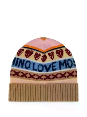 Moschino Logo-intarsia Heart-motif Beanie Hat - Neutrals