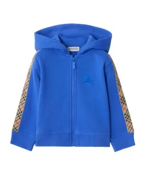 Burberry Check Trim Cotton Zip Hoodie - Hyacinth Blue