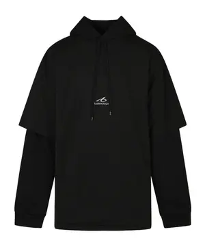 Balenciaga Layered Logo Hoodie - Black