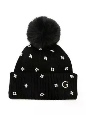 Guess Faux-pearl Pom-pom Beanie Hat - Black