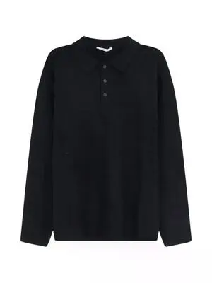 HEVO Polo-collar Button-fastening Sweater - Black