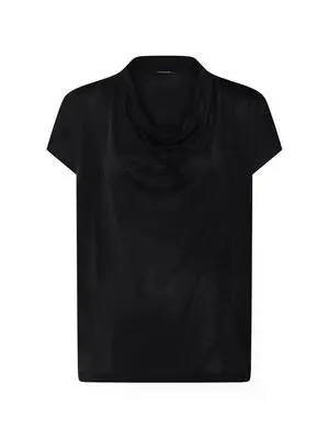 BRUUNS BAZAAR Katkabbginae Draped-neck Short-sleeve Blouse - Black
