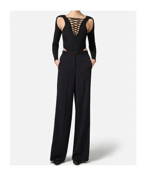 Elisabetta Franchi Satin Banded Crêpe Trousers