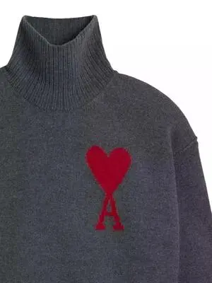 AMI Paris Funell Neck Wool Sweater With De Coeur