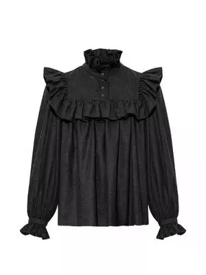 Chloé High-neck Ruffled Top In Wool & Cashmere Flannel Grey