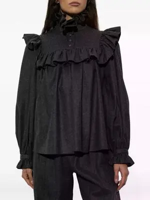 Chloé High-neck Ruffled Top In Wool & Cashmere Flannel - Grey