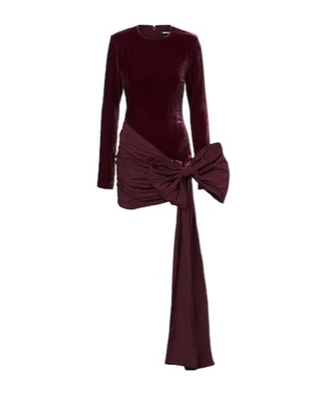 ROTATE BY BIRGER CHRISTENSEN Bow-detail Ruched Velvet Minidress