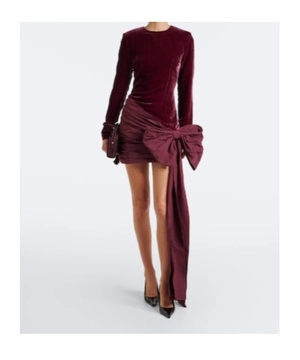 ROTATE BY BIRGER CHRISTENSEN Bow-detail Ruched Velvet Minidress