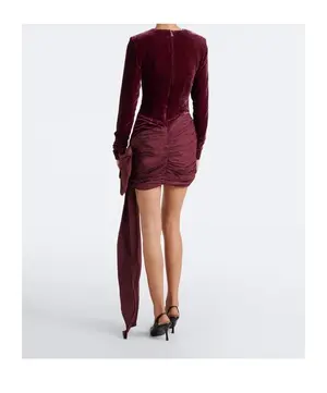 ROTATE BY BIRGER CHRISTENSEN Bow-detail Ruched Velvet Minidress