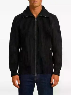 ROBERTO COLLINA Ribbed-knit Zip-up Cardigan - Black