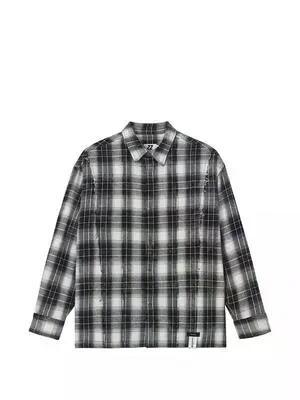 Izzue Frayed-detailing Check-pattern Shirt - Black