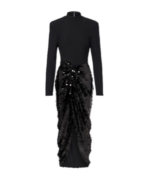 ROTATE BY BIRGER CHRISTENSEN Gathered Sequined Midi Dress - Black