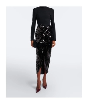 ROTATE BY BIRGER CHRISTENSEN Gathered Sequined Midi Dress - Black