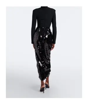 ROTATE BY BIRGER CHRISTENSEN Gathered Sequined Midi Dress - Black