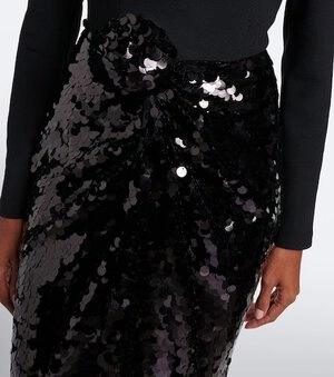 ROTATE BY BIRGER CHRISTENSEN Gathered Sequined Midi Dress - Black