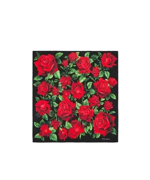 Dolce & Gabbana Dolce Gabbana Rose Print Silk Scarf - Black