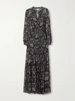 Veronica Beard Isra Belted Gathered Paisley-print Silk-georgette Maxi Dress - Multi