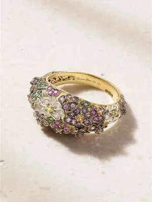 Yvonne Léon Bague Dôme Mini 9-karat Yellow And White Gold -stones Ring