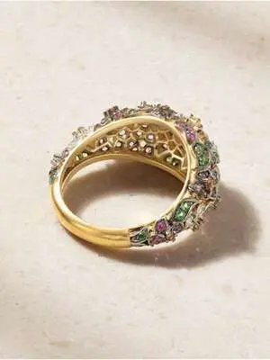 Yvonne Léon Bague Dôme Mini 9-karat Yellow And White Gold -stones Ring