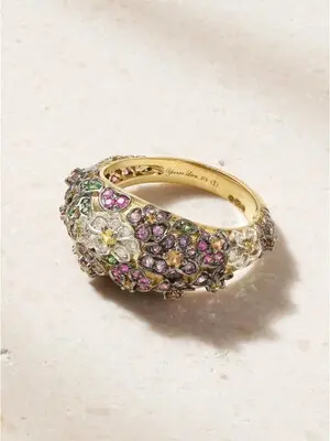 Yvonne Léon Bague Dôme Mini 9-karat Yellow And White Gold -stones Ring - Multi