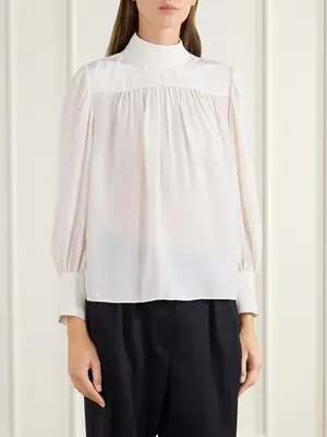 Veronica Beard Brooks Gathered Crepe De Chine Blouse