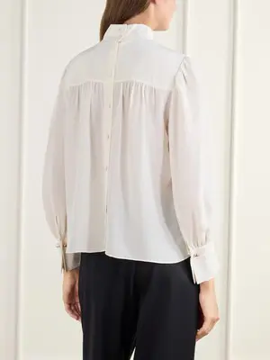 Veronica Beard Brooks Gathered Crepe De Chine Blouse