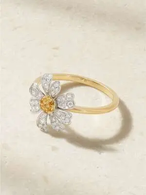 Yvonne Léon Bague Marguerite 9-karat Yellow And White Diamond And Citrine Ring - Gold