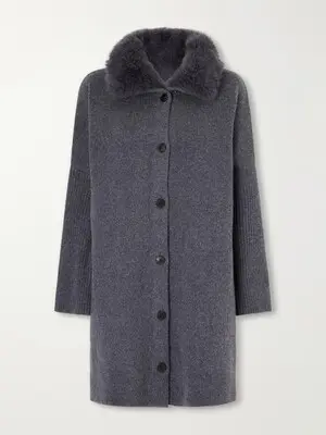YVES SALOMON Shearling-trimmed Wool Cardigan - Gray