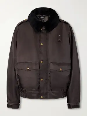 WILLY CHAVARRIA Uniform Plush-trimmed Twill Bomber Jacket - Brown