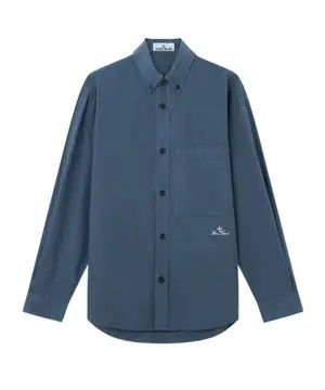 Stone Island Comfort-fit Long-sleeve Shirt With Chest Pocket - Navy