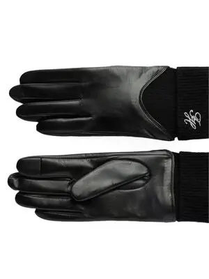 Tommy Hilfiger Ribbed-cuff Leather Gloves - Black