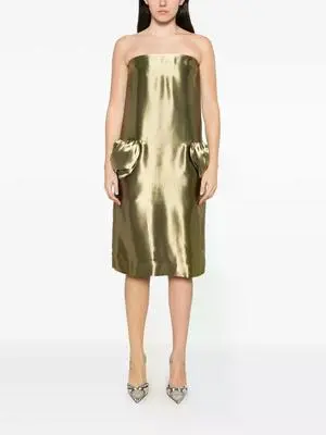 FERRAGAMO Strapless Draped-detail Midi Dress