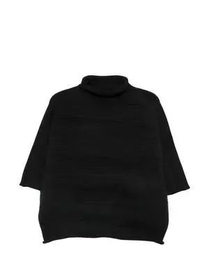 Issey Miyake Pleated High-neck Top - Black