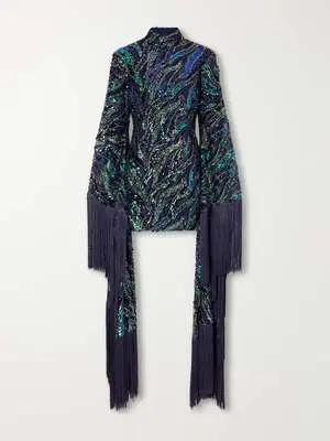 TALLER MARMO Disco Dragon Sequin-embellished Fringe-trimmed Mesh Mini Dress - Multi
