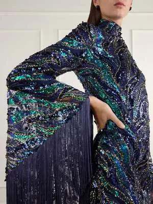 TALLER MARMO Disco Dragon Sequin-embellished Fringe-trimmed Mesh Mini Dress