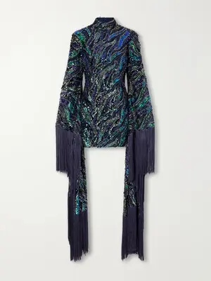TALLER MARMO Disco Dragon Sequin-embellished Fringe-trimmed Mesh Mini Dress - Multi
