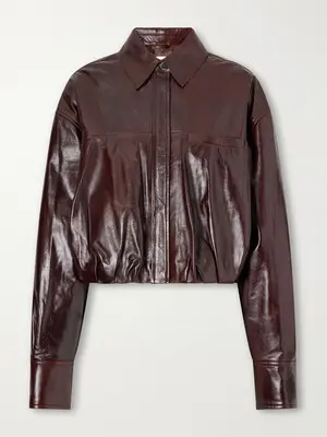 Sportmax Liuti Cropped Gathered Leather Biker Jacket - Brown