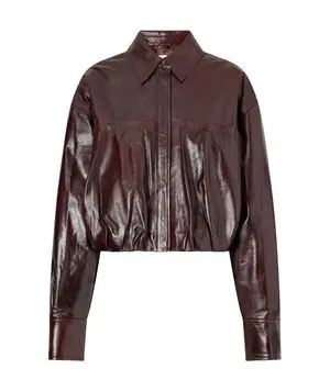 Sportmax Liuti Cropped Gathered Leather Biker Jacket - Brown