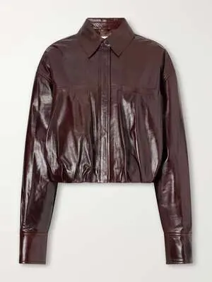 Sportmax Liuti Cropped Gathered Leather Biker Jacket