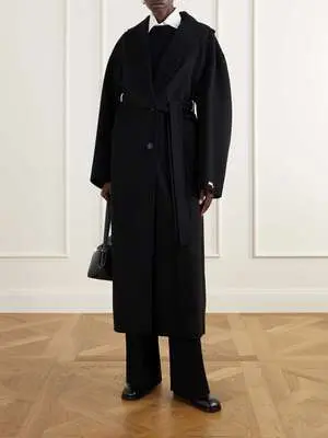 Sportmax Olmo Hooded Belted Wool-felt Coat - Black