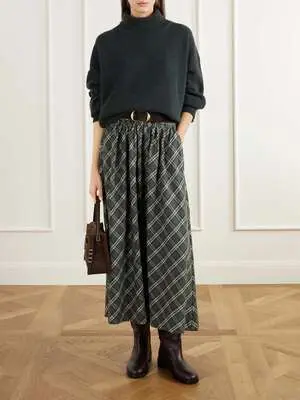 SKALL STUDIO Dagny Gathered Checked Organic Cotton-poplin Midi Skirt