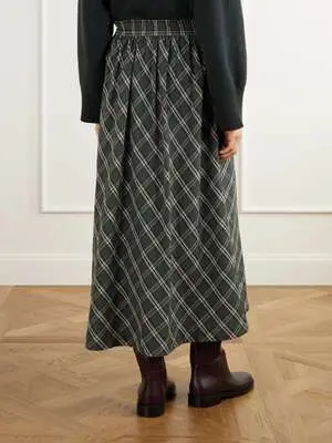 SKALL STUDIO Dagny Gathered Checked Organic Cotton-poplin Midi Skirt