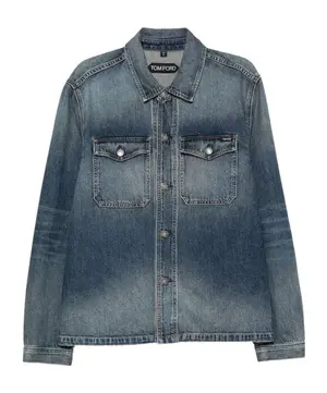 TOM FORD Faded Buttoned Denim Jacket - Gray