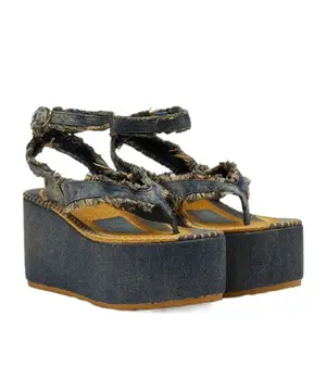 DIESEL® Frayed-edge Platform Sandals - Blue/grey