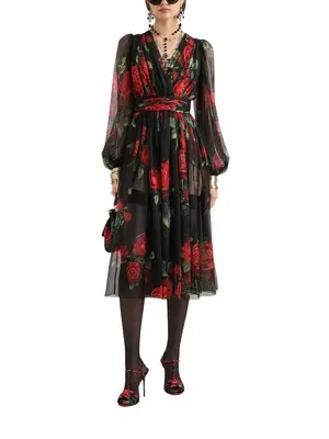 Dolce & Gabbana Rose-print Chiffon Midi Dress