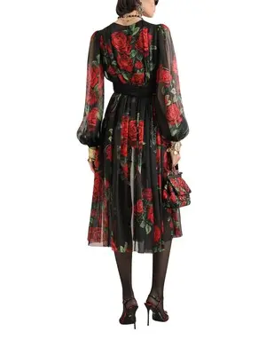 Dolce & Gabbana Rose-print Chiffon Midi Dress