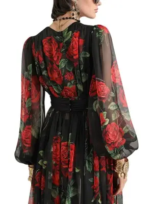 Dolce & Gabbana Rose-print Chiffon Midi Dress